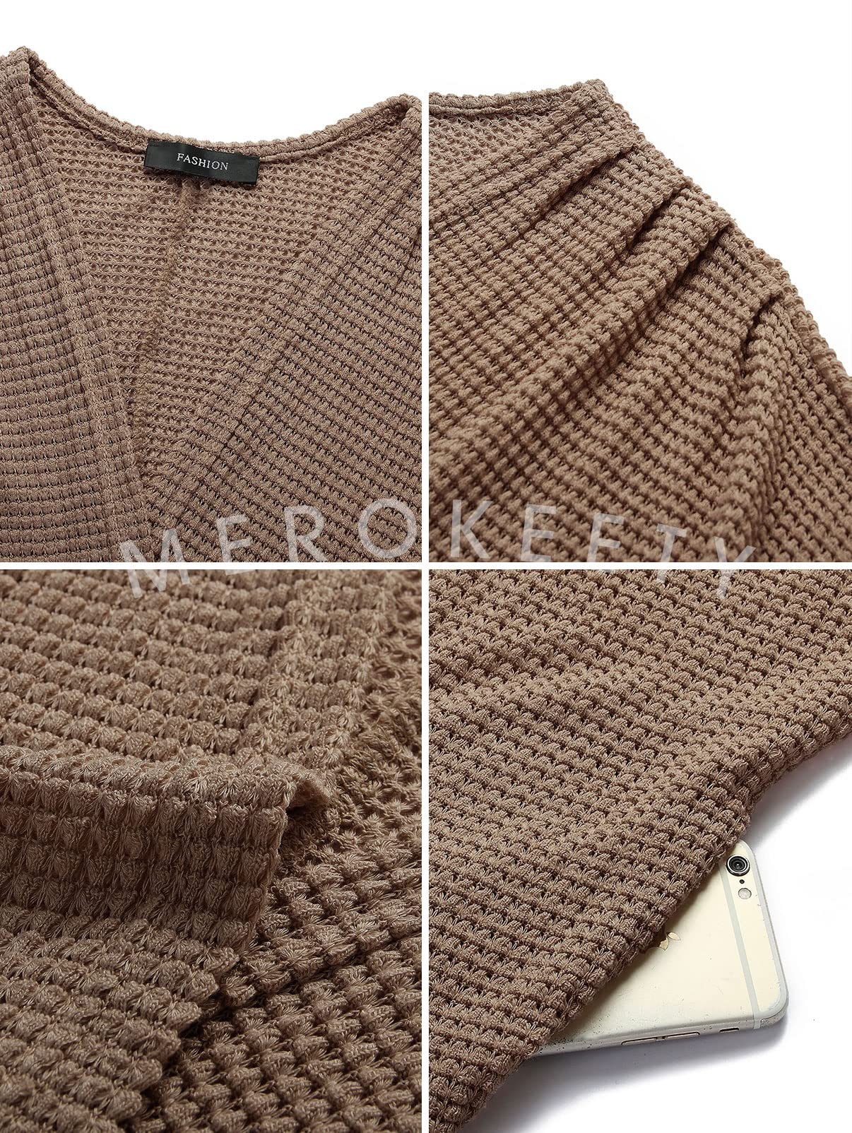 MEROKEETY Women's 2024 Fall Waffle Knit Batwing Long Sleeve Cardigan Loose Open Front Sweater Coat, Brown, XX-Large