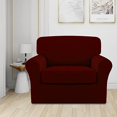 Easy-Going 2 Pieces Microfiber Stretch Chair Slipcover β Spandex Soft Fitted Sofa Couch Cover Washable Furniture Protector with Elastic Bottom Kids Pet Wine