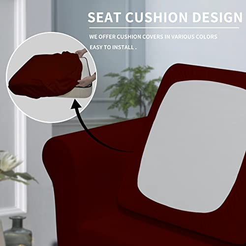 Easy-Going 2 Pieces Microfiber Stretch Chair Slipcover β Spandex Soft Fitted Sofa Couch Cover Washable Furniture Protector with Elastic Bottom Kids Pet Wine