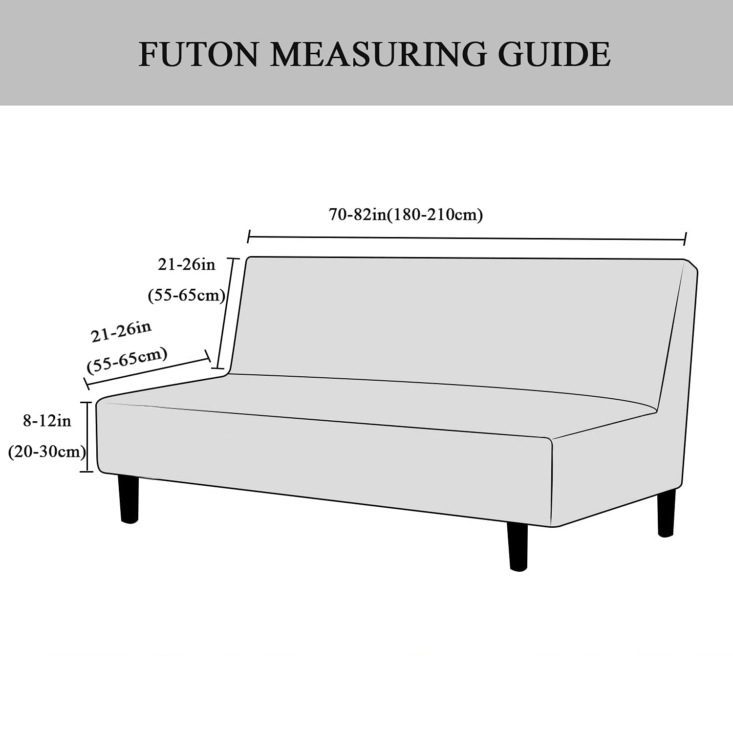 Stretch Futon Cover Armless Sofa Slipcover Foldable Sofa Bed Covers with Elastic Bottom, Machine Washable (Black)
