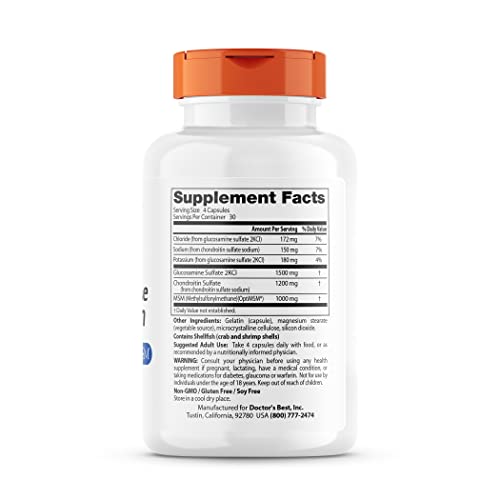 Doctor's Best Glucosamine Chondroitin Msm with OptiMSM Capsules, Supports Healthy Joint Structure, Function & Comfort, Non-GMO, Gluten Free, Soy Free, 120 Count (Pack of 1)