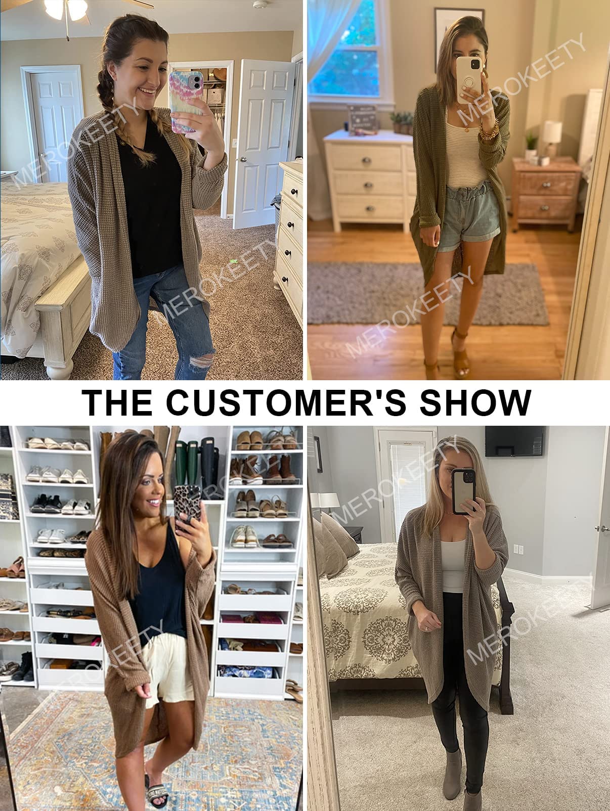 MEROKEETY Women's 2024 Fall Waffle Knit Batwing Long Sleeve Cardigan Loose Open Front Sweater Coat, Brown, XX-Large