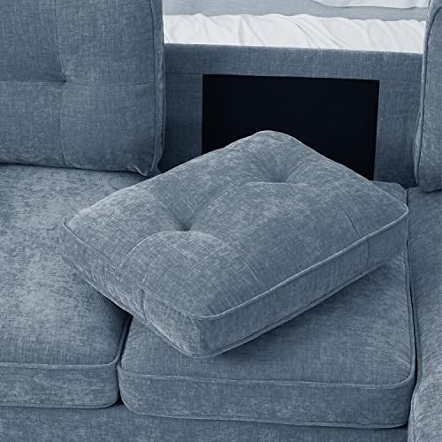 RYONGII 82.7" Convertible Sectional Sofa Chenille L Shaped Retro Couch with Chaise Reversible 4-Seat Sofa Sectional Couch Sets for Apartment, Machine Washable Cover,Easy to Assemble, Light Blue