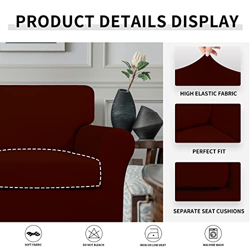 Easy-Going 2 Pieces Microfiber Stretch Chair Slipcover β Spandex Soft Fitted Sofa Couch Cover Washable Furniture Protector with Elastic Bottom Kids Pet Wine