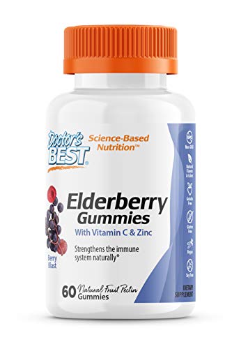 Doctor's Best Elderberry Gummies with Vitamin C & Zinc, 60 Ct, Chewable Immune Support, Antioxidant Herbal Supplement, Non-GMO, Vegan (Packaging May Vary)