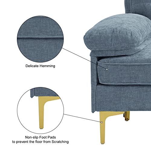 RYONGII 82.7" Convertible Sectional Sofa Chenille L Shaped Retro Couch with Chaise Reversible 4-Seat Sofa Sectional Couch Sets for Apartment, Machine Washable Cover,Easy to Assemble, Light Blue