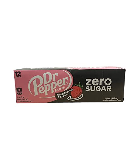 Dr Pepper Strawberry and Cream - Munchie Box Stash (Zero Sugar, Pack of ( 12 ) 12 Oz Cans)