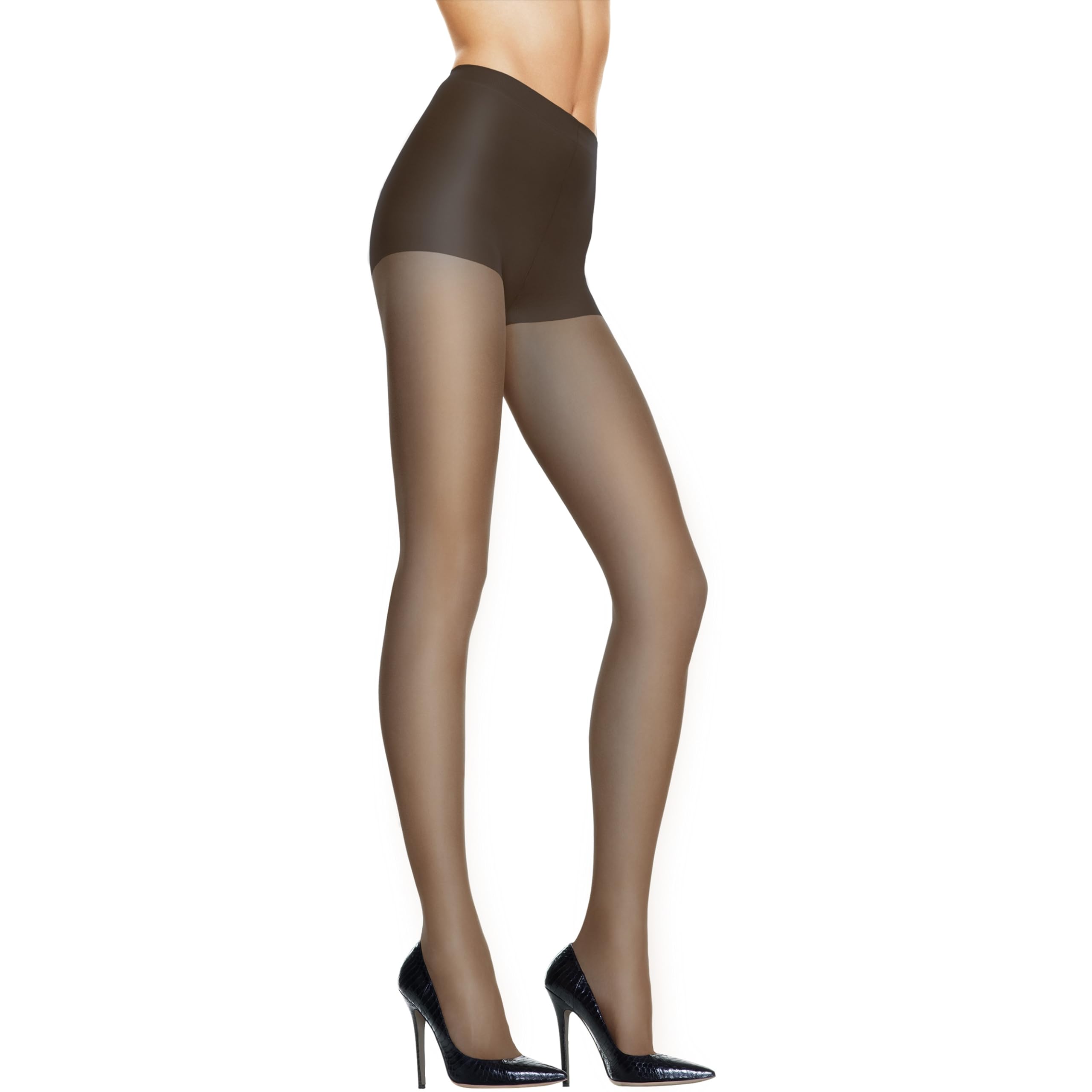 Hanes Silk Reflections Women's Sheerest Support Control Top, Barely Black, A/B