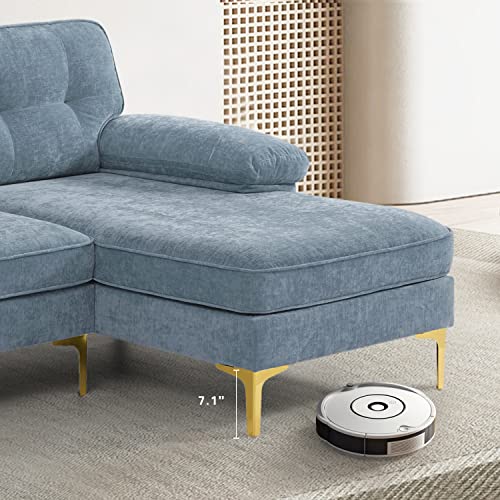 RYONGII 82.7" Convertible Sectional Sofa Chenille L Shaped Retro Couch with Chaise Reversible 4-Seat Sofa Sectional Couch Sets for Apartment, Machine Washable Cover,Easy to Assemble, Light Blue