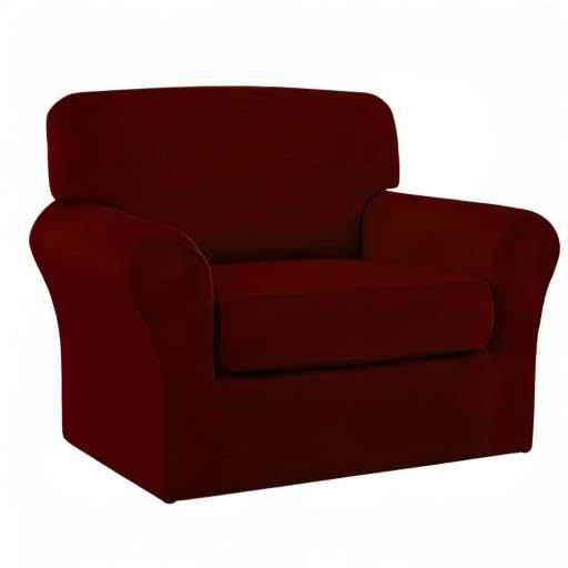 Easy-Going 2 Pieces Microfiber Stretch Chair Slipcover β Spandex Soft Fitted Sofa Couch Cover Washable Furniture Protector with Elastic Bottom Kids Pet Wine
