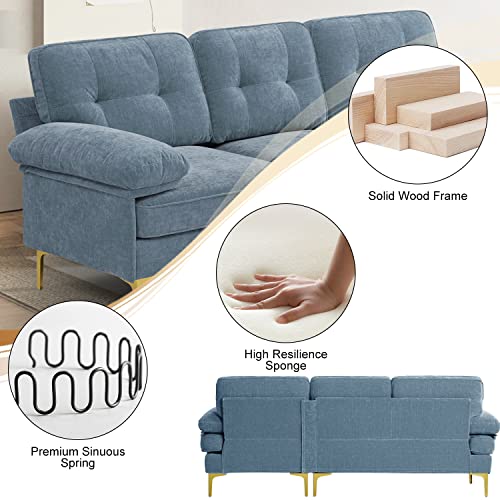 RYONGII 82.7" Convertible Sectional Sofa Chenille L Shaped Retro Couch with Chaise Reversible 4-Seat Sofa Sectional Couch Sets for Apartment, Machine Washable Cover,Easy to Assemble, Light Blue