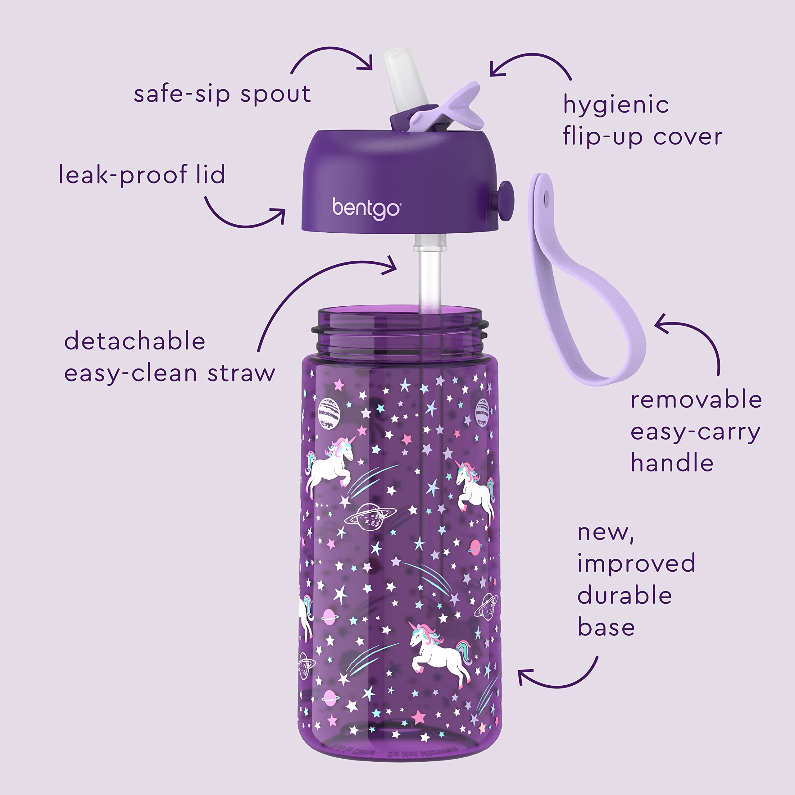 Bentgo Kids Prints Lunch Box Kids Water Bottle - New & Improved 2023 (Unicorn)