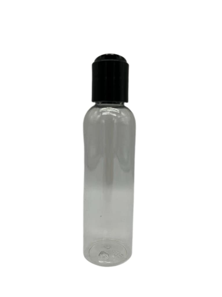 Natural Farms 4 oz Clear Cosmo Plastic Bottles -12 Pack Empty Bottle Refillable - BPA Free - Essential Oils - Aromatherapy | Black Press Down Disc Cap - Made in the USA