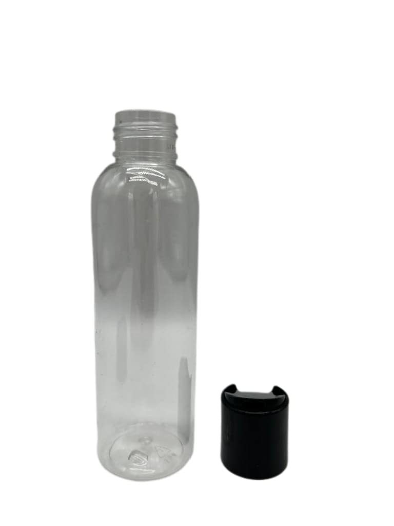 Natural Farms 4 oz Clear Cosmo Plastic Bottles -12 Pack Empty Bottle Refillable - BPA Free - Essential Oils - Aromatherapy | Black Press Down Disc Cap - Made in the USA