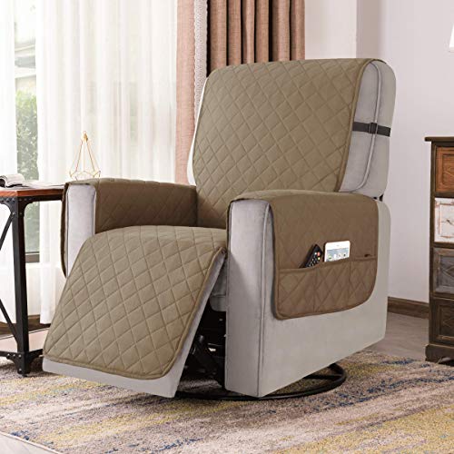 CHUN YI Recliner Chair Cover Reversible Small Recliner Slipcover for Dogs Seat Width to 25 Inch Washable Recliner Chair Protector with Elastic Adjustable Strap for Kids and Pets (Small, Khaki)