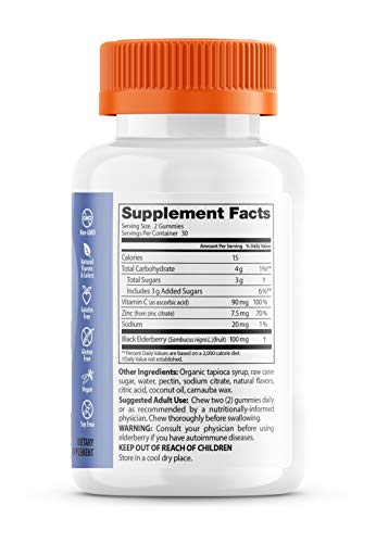 Doctor's Best Elderberry Gummies with Vitamin C & Zinc, 60 Ct, Chewable Immune Support, Antioxidant Herbal Supplement, Non-GMO, Vegan (Packaging May Vary)