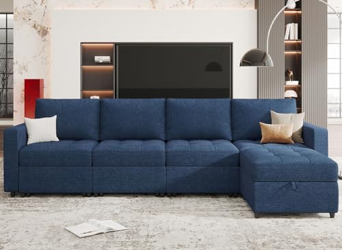 Belffin Fabric Convertible Modular Sectional Sofa Couch Modern L Shaped Sofa with Ottomans 5 Seater Sofa Sectionals Sleeper Couch with Reversible Chaise and Storage Drawers for Living Room Blue