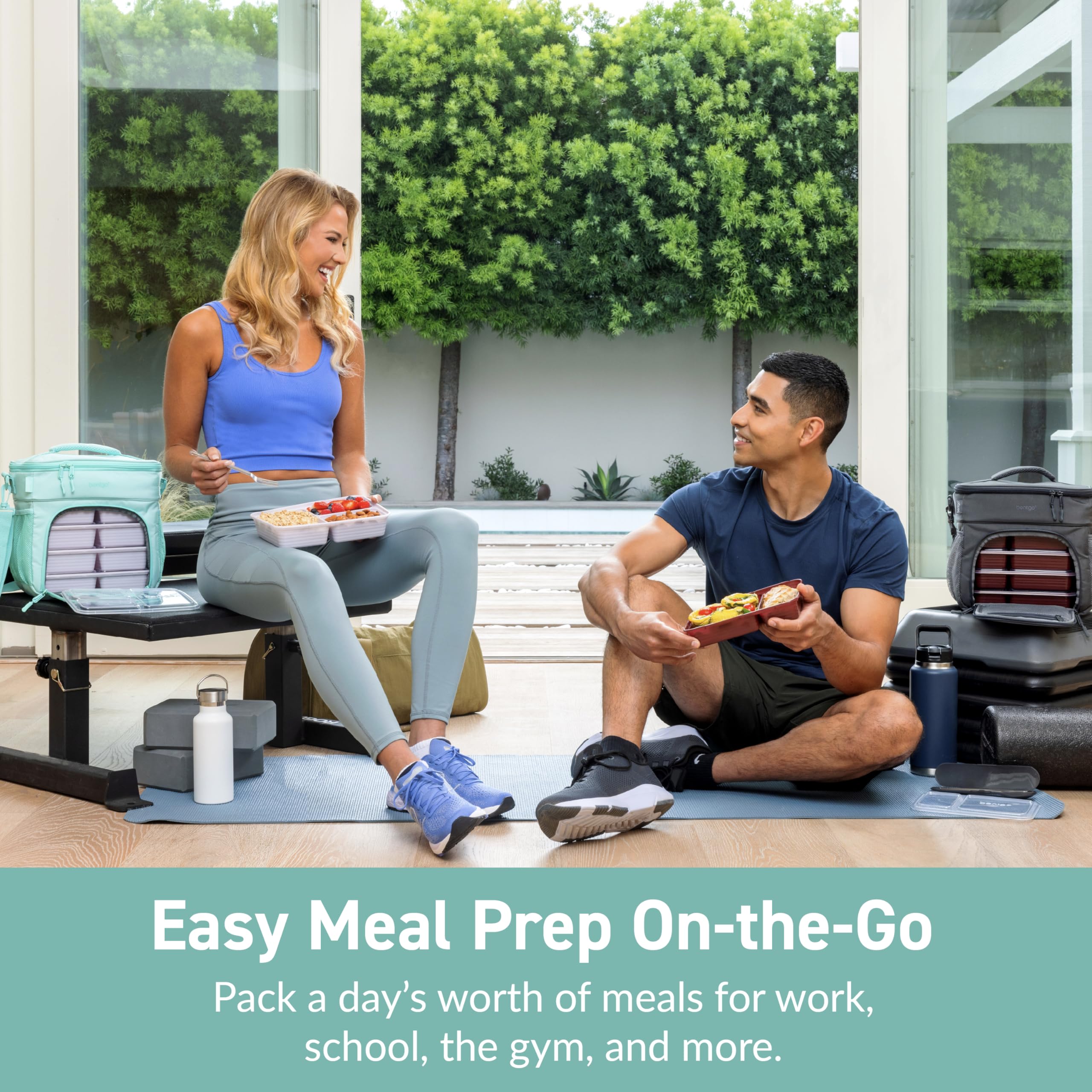 Bentgo Prep Deluxe Insulated Multimeal Bag - Lunch Box Bag, Holds 5 Meals, Premium Insulation up to 8 Hrs, Durable, Water-Resistant - Large Capacity For Adult Meal Prep (Coastal Aqua)