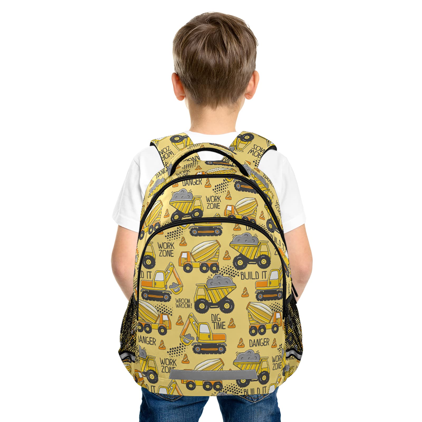 Truck Boys Backpack Yellow Excavator Kids Elementary School Bookbag Travel Rucksack Laptop Bag