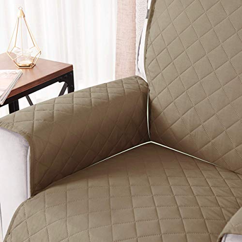 CHUN YI Recliner Chair Cover Reversible Small Recliner Slipcover for Dogs Seat Width to 25 Inch Washable Recliner Chair Protector with Elastic Adjustable Strap for Kids and Pets (Small, Khaki)