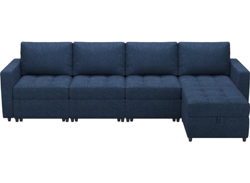 Belffin Fabric Convertible Modular Sectional Sofa Couch Modern L Shaped Sofa with Ottomans 5 Seater Sofa Sectionals Sleeper Couch with Reversible Chaise and Storage Drawers for Living Room Blue