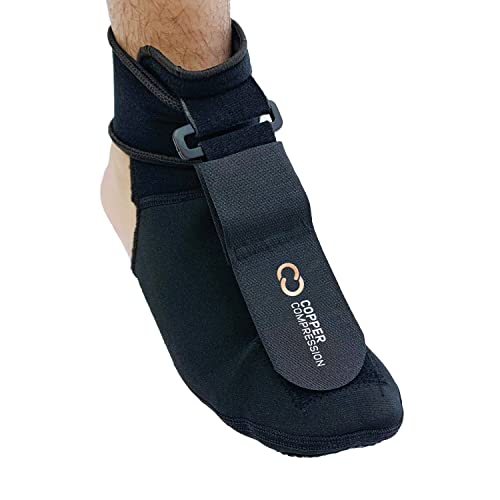 Copper Compression Plantar Fasciitis Night Splint Sock. Planter Fasciitis Support Dorsal Drop Foot Brace for Right or Left Foot. Soft Stretching Boot Splints for Feet, Sleep, Recovery Socks, Braces