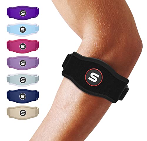 Sleeve Stars Tennis Elbow Brace for Men & Women, Tennis Elbow Strap Tendonitis Arm Band, Counterforce Brace & Elbow Band for Tendon Pain Relief w/ 3 Forearm Support Straps, Fits 9-23" (Single/Black)