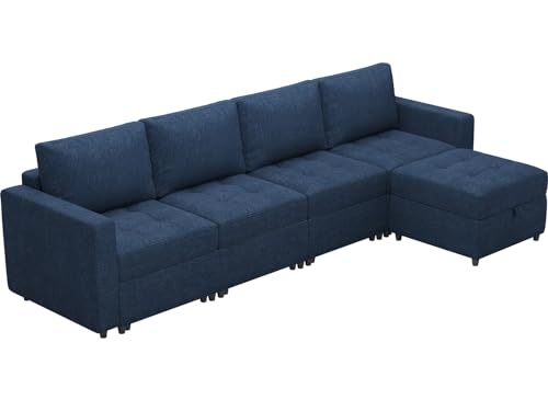 Belffin Fabric Convertible Modular Sectional Sofa Couch Modern L Shaped Sofa with Ottomans 5 Seater Sofa Sectionals Sleeper Couch with Reversible Chaise and Storage Drawers for Living Room Blue