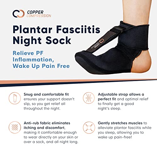Copper Compression Plantar Fasciitis Night Splint Sock. Planter Fasciitis Support Dorsal Drop Foot Brace for Right or Left Foot. Soft Stretching Boot Splints for Feet, Sleep, Recovery Socks, Braces