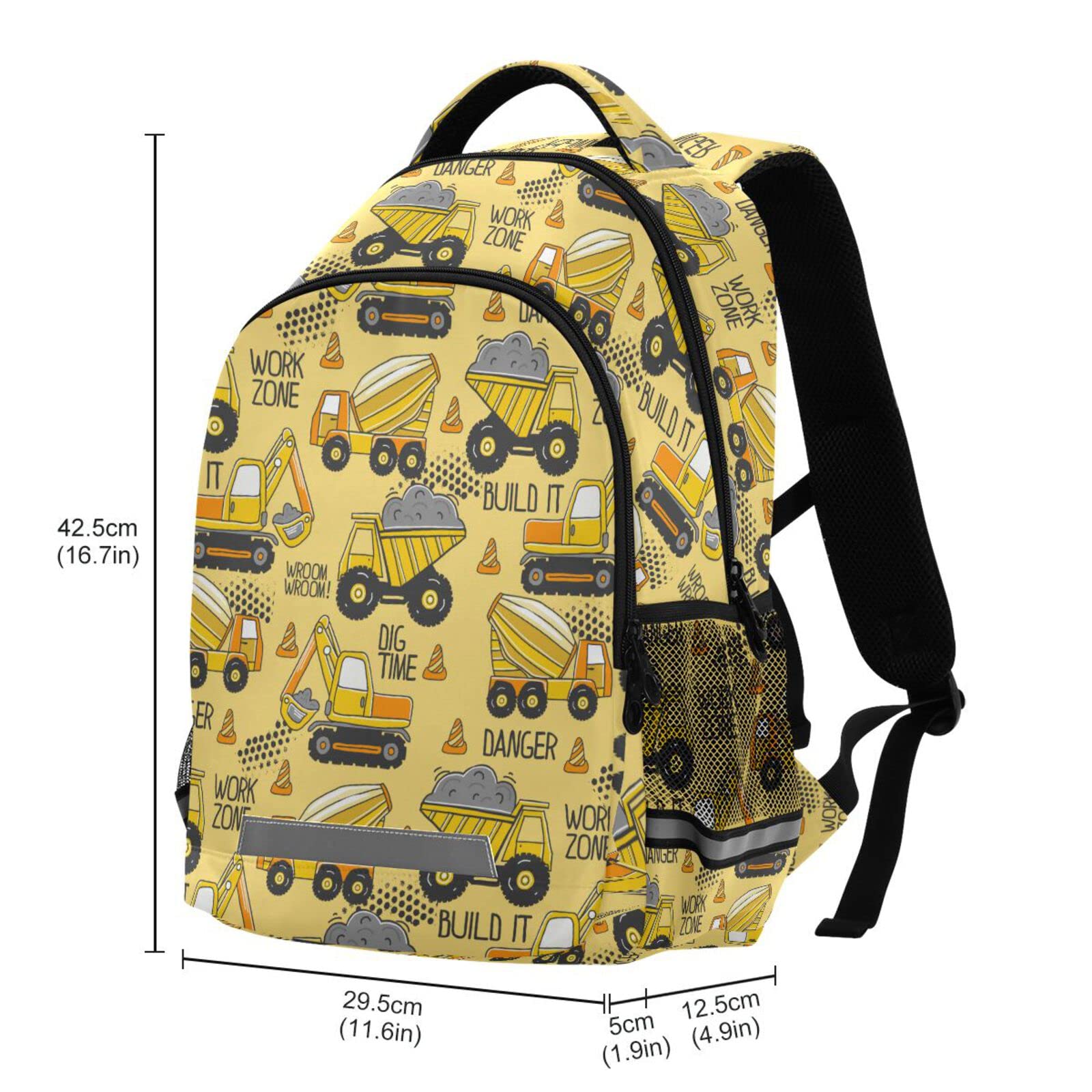 Truck Boys Backpack Yellow Excavator Kids Elementary School Bookbag Travel Rucksack Laptop Bag
