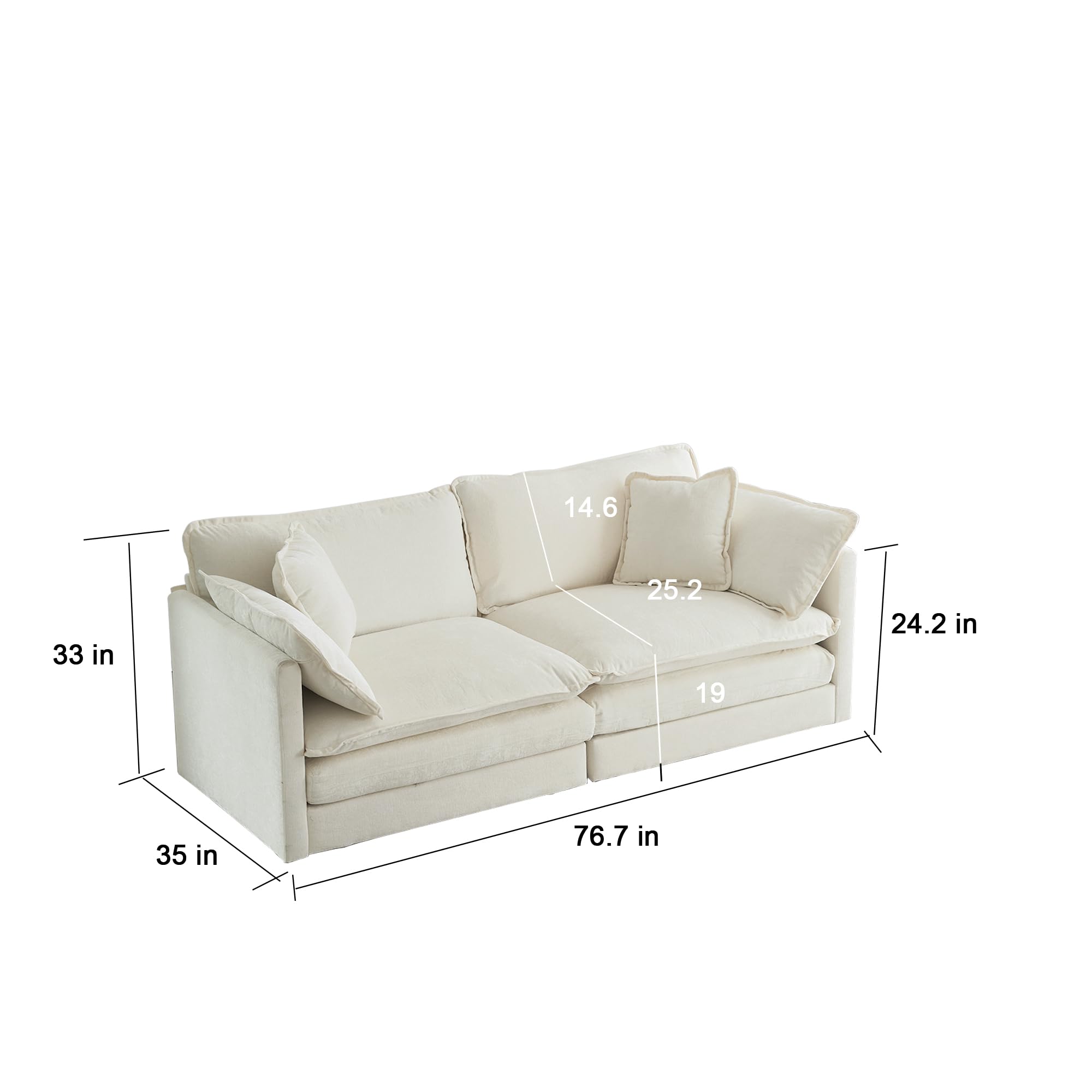 ANZEHOME 76.7" Loveseat Sofa Couch for Living Room, Modern Upholstered 2 Seat Sofa, Sectional Sofa Couch with 4 Toss Pillows, Deep Seat Loveseat for Apartment, Chenille Fabric - White