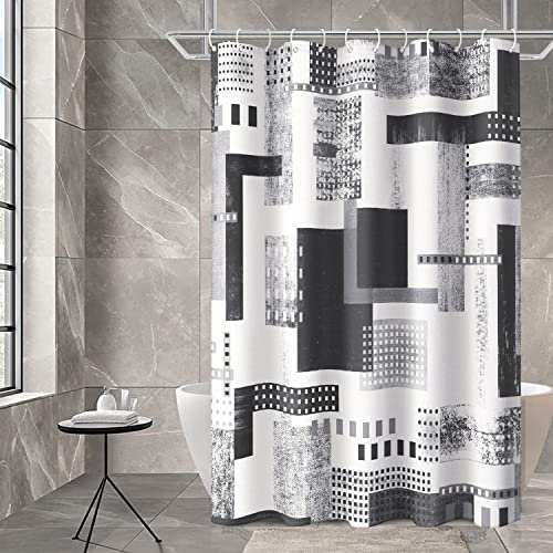 Awellife Black and White Shower Curtain Modern Gray Shower Curtains for Bathroom Waterproof Geometric Grey Shower Curtain Waffle Fabric Bathroom Curtain for Hotels, 72x72 inch