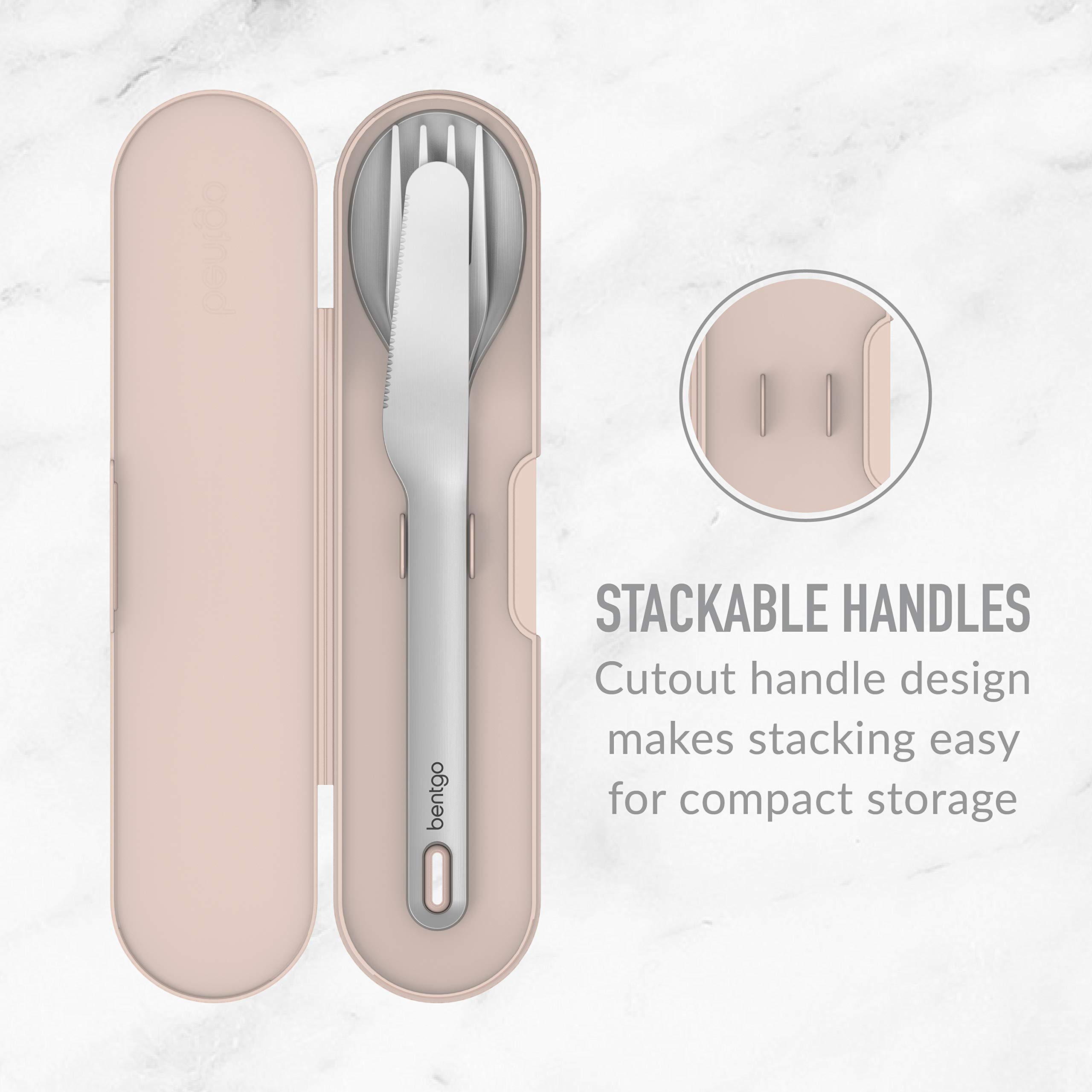 Bentgo Stainless Travel Utensil Set - Reusable 3-Piece Silverware Set with Carrying Case, High-Grade Premium Steel, BPA-Free Case, Eco-Friendly - Ideal for Travel, Camping, and Office Use (Rose)