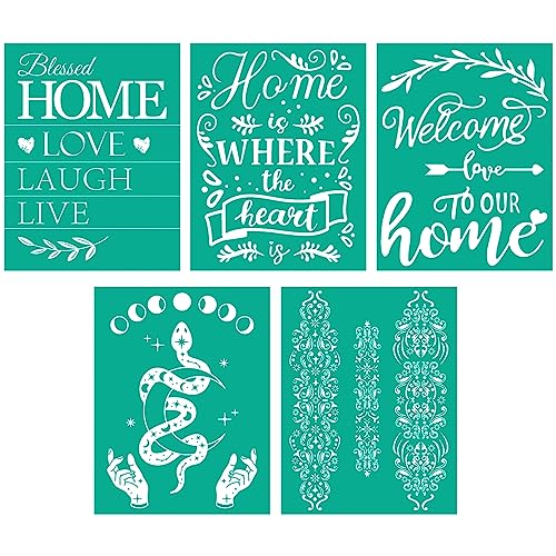 BOOLOOEN Silk Screen Stencils,Reusable Self-Adhesive Chalk Stencils, Family Sentiments,for Home Decor/Printing on Wood/Fabric/Wall/Cup/Plate/Glass/Paper,8.5 x 11â8pcs (Family Theme)