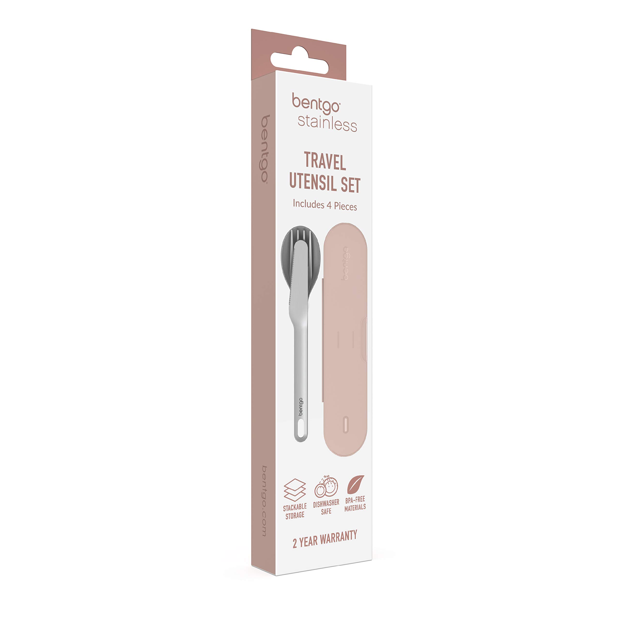 Bentgo Stainless Travel Utensil Set - Reusable 3-Piece Silverware Set with Carrying Case, High-Grade Premium Steel, BPA-Free Case, Eco-Friendly - Ideal for Travel, Camping, and Office Use (Rose)