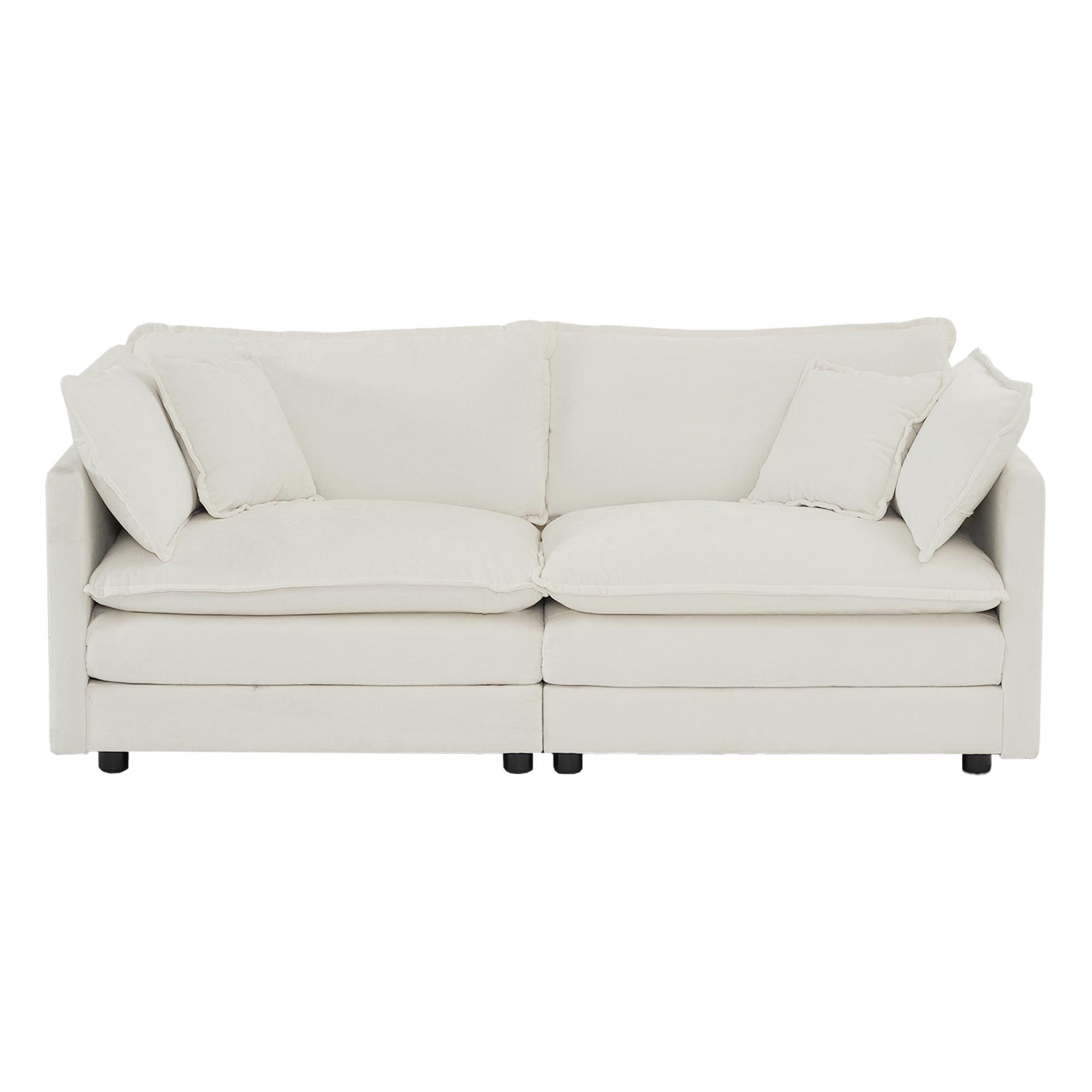 ANZEHOME 76.7" Loveseat Sofa Couch for Living Room, Modern Upholstered 2 Seat Sofa, Sectional Sofa Couch with 4 Toss Pillows, Deep Seat Loveseat for Apartment, Chenille Fabric - White