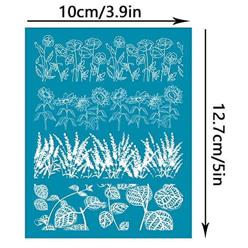 OLYCRAFT 4x5 Inch Silk Screen for Polymer Clay Poppy Lavender Clay Stencils Sunflower Fern Leaves Silk Screen Printing Stencils Non-Adhesive Mesh Transfer for Polymer Clay Earrings Jewelry Making
