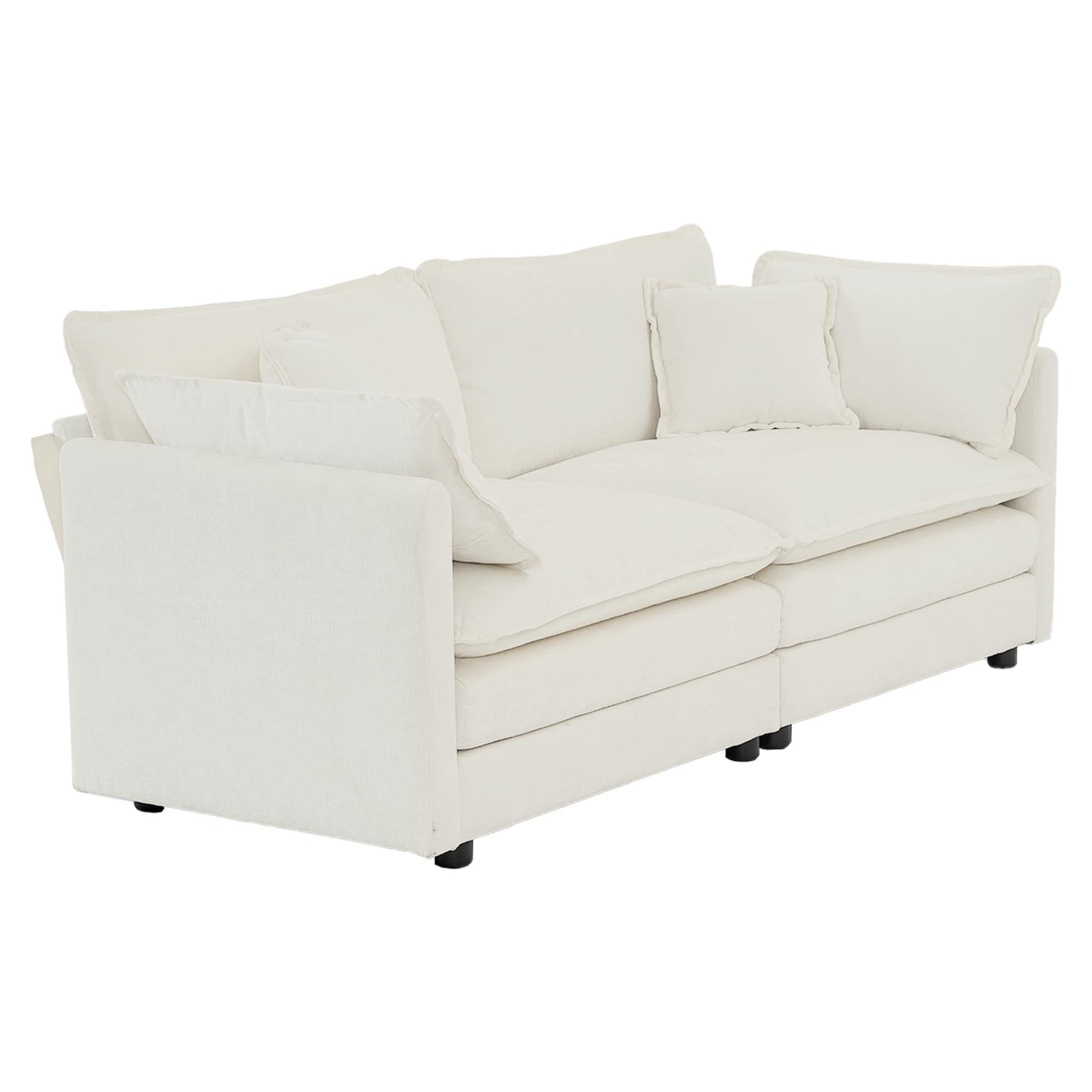 ANZEHOME 76.7" Loveseat Sofa Couch for Living Room, Modern Upholstered 2 Seat Sofa, Sectional Sofa Couch with 4 Toss Pillows, Deep Seat Loveseat for Apartment, Chenille Fabric - White