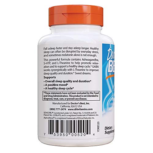 Doctor's Best Superior Sleep with Sensoril, Formula Contains Ashwagandha, 5-HTP, L-Theanine & GABA, 60 Count