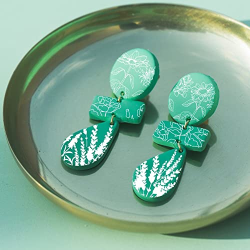 OLYCRAFT 4x5 Inch Silk Screen for Polymer Clay Poppy Lavender Clay Stencils Sunflower Fern Leaves Silk Screen Printing Stencils Non-Adhesive Mesh Transfer for Polymer Clay Earrings Jewelry Making