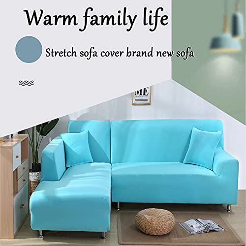 TVPFM Stretch Sofa Slipcover, Microfiber Soft Sectional Couch Covers Removable Elastic Bottom L-Shaped Sofa Covers Furniture Protector for Pets Cat Dog-Blue A-4 Seater+4 Seater