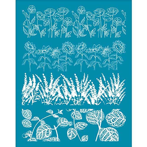 OLYCRAFT 4x5 Inch Silk Screen for Polymer Clay Poppy Lavender Clay Stencils Sunflower Fern Leaves Silk Screen Printing Stencils Non-Adhesive Mesh Transfer for Polymer Clay Earrings Jewelry Making