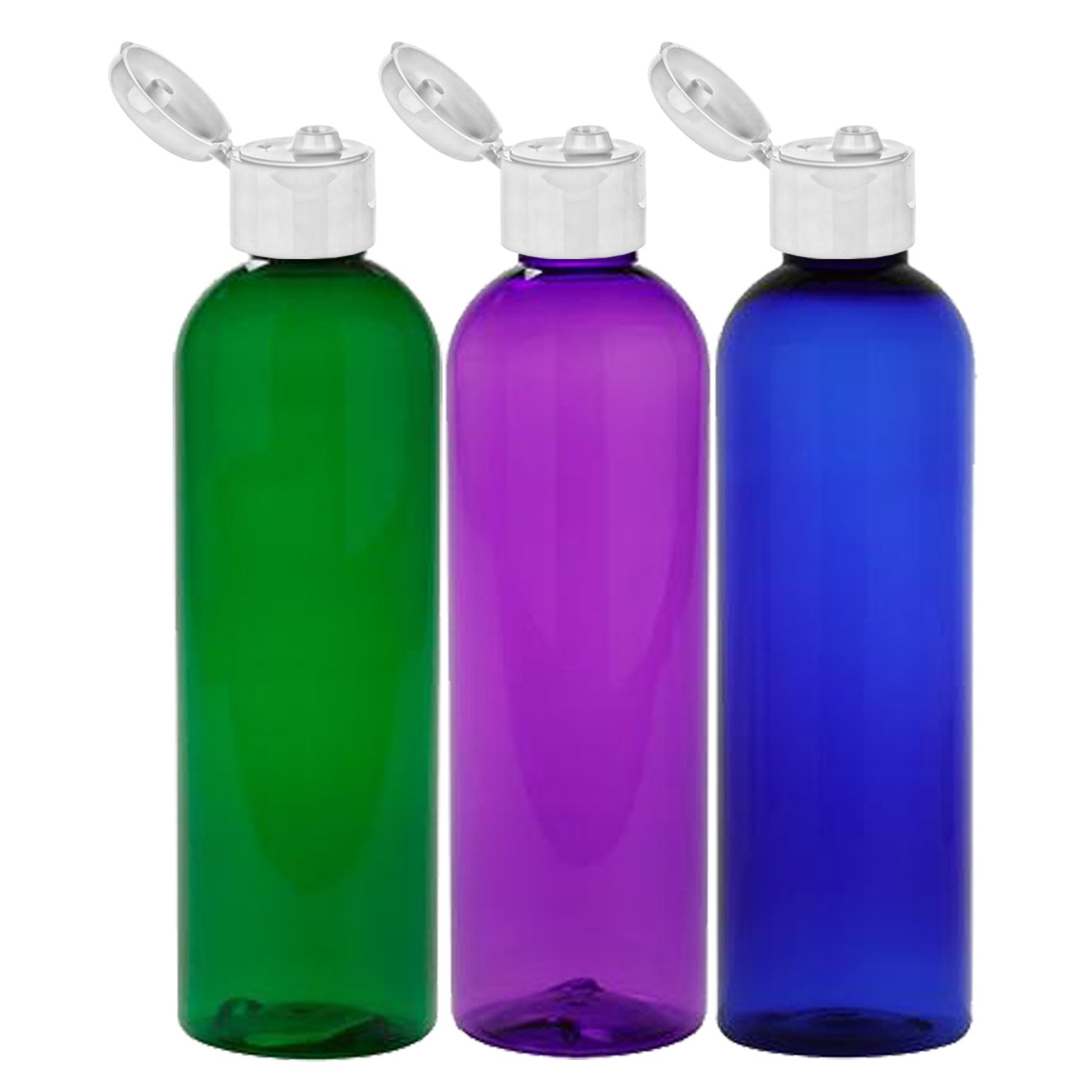 MoYo Natural Labs 8 oz Travel Bottles, Empty Travel Containers with Flip Caps, BPA Free PET Plastic Squeezable Toiletry/Cosmetic Psychedelic Bottle (3 pack, Multi Color)