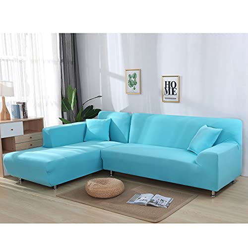 TVPFM Stretch Sofa Slipcover, Microfiber Soft Sectional Couch Covers Removable Elastic Bottom L-Shaped Sofa Covers Furniture Protector for Pets Cat Dog-Blue A-4 Seater+4 Seater