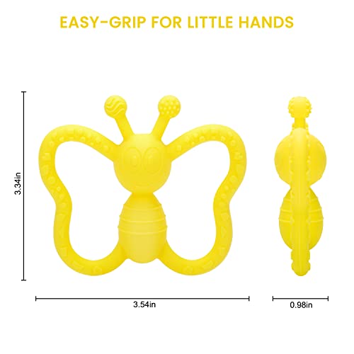 Baby Teething Toys, Butterfly Design Teether Pain Relief Toy for Newborn Babies, Freezer Safe Neutral Shower Gift, Soft Textured for Boy and Girl