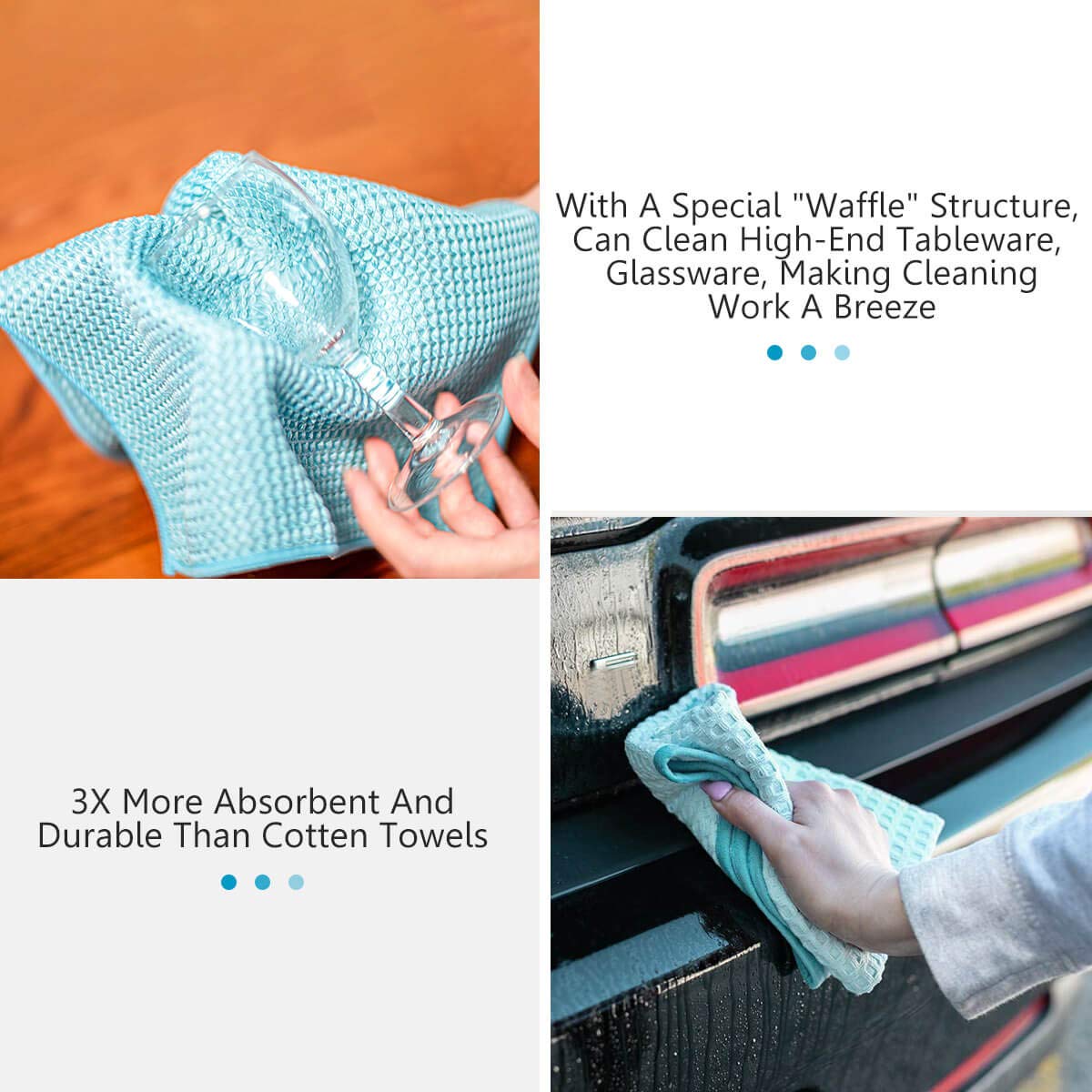 Waffle Microfiber Towels, Premium Waffle Knit Detailing Towel, Flat Waffle Weave Cloth for Car Windows Glass, No-Odor Streak-Free Ultra Absorbent Small Kitchen Cleaning Rags, 8Pack-12x12", Pale Blue