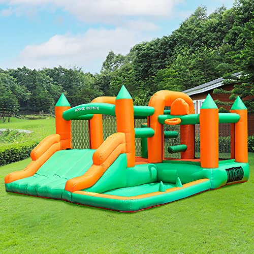 Doctor Dolphin Toddler Bounce House Ball Pit Inflatable Slide Bouncer Jump Bouncy House with Blower for Kids 2-12