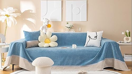 Homxi 4 Seater Sofa Covers for Living Room,78" W x 165" L,Chaise Couch Cover Solid Color with Stripes Couch Covers Polyester Couch Cover Blue