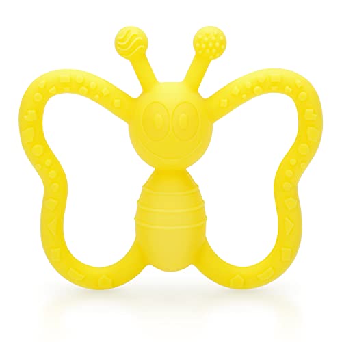 Baby Teething Toys, Butterfly Design Teether Pain Relief Toy for Newborn Babies, Freezer Safe Neutral Shower Gift, Soft Textured for Boy and Girl