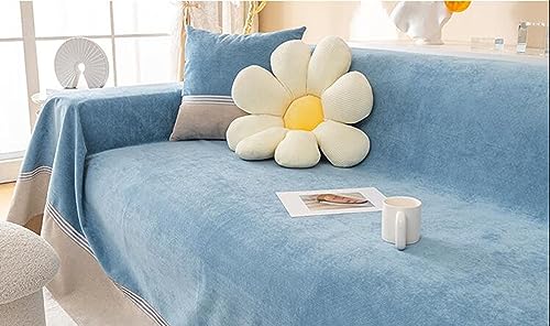 Homxi 4 Seater Sofa Covers for Living Room,78" W x 165" L,Chaise Couch Cover Solid Color with Stripes Couch Covers Polyester Couch Cover Blue